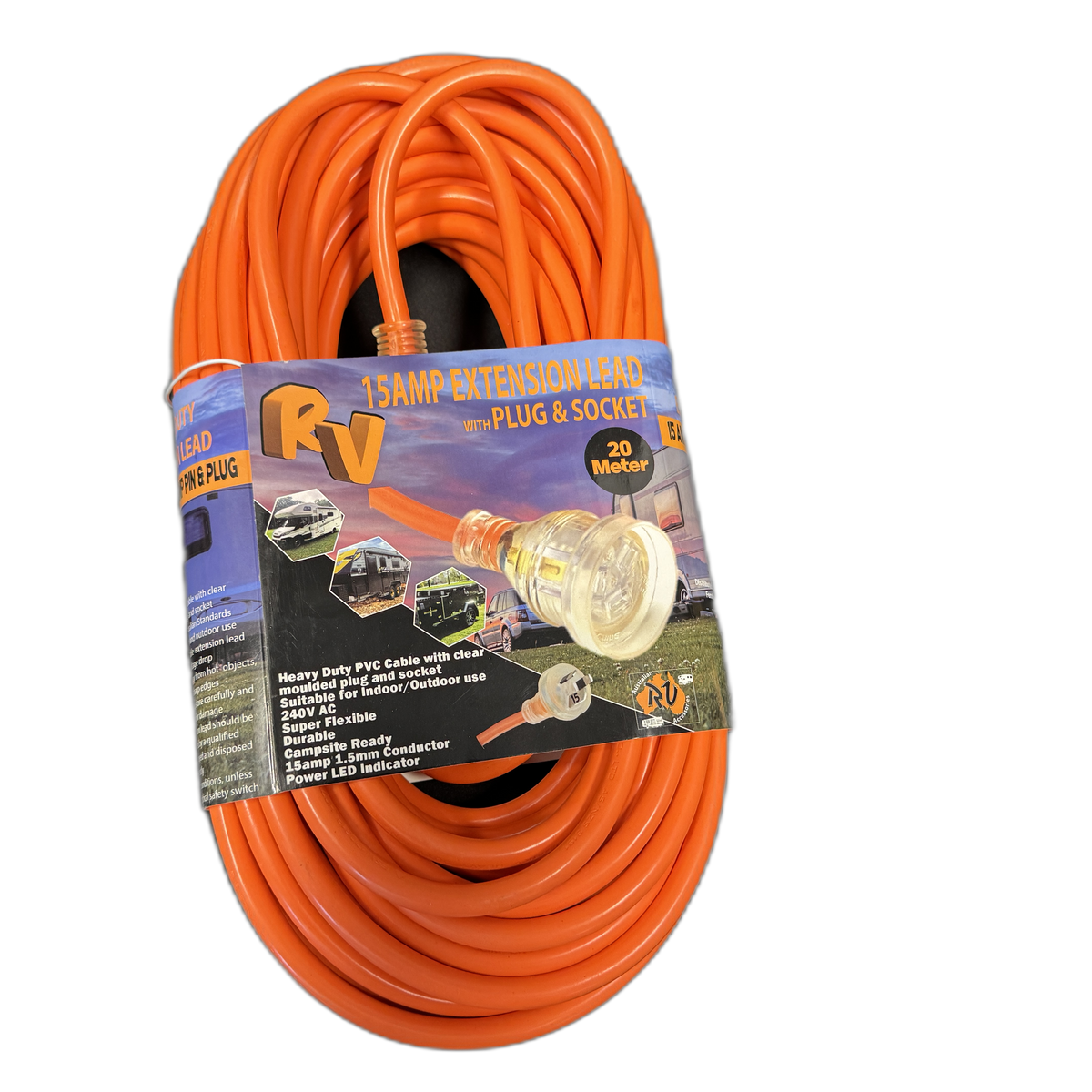 20M 15 Amp Extension Lead – Heavy-Duty Caravan & Outdoor Power Cable ...